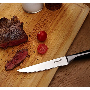 ciwete Serrated Steak Knives Set of 8, 4" Upgrade 3RC13 Stainless Steel Steak Knife Set, 8-Piece Sharp, Non-Stick & Rust-Resistant Dinner Knives, Black