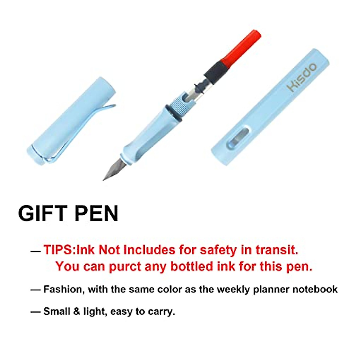 Kisdo Weekly Planner Undated Planner Book with Blue Fountain Ink Pen, To-Do List, Weekly Goals, Habit Tracker, 5.7" X 8" Inch for 52 Weeks Planning