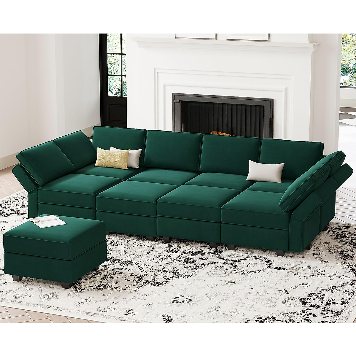 Belffin Modular Sectional Sofa Set Oversized U Shaped Couch with Storage Seat Sectional Sleeper Sofa with Chaise Green