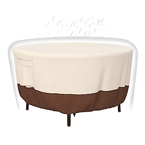 Patio Furniture Covers, Heavy Duty Round Patio Table Cover (48D x 26H Inch) Outdoor Dining & Coffee Table Cover for Veranda, Lawn, Table, Chair-Waterproof & Weather Resistant, Anti UV - Beige & Brown
