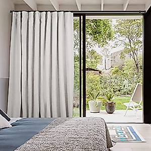 INOVADAY Linen Blackout Curtains 96 Inches Long, Thermal Sliding Door Curtains 100% Black Out Extra Wide Patio Door Curtains Farmhouse Sliding Glass Door Curtain Drapes (W100 x L96, 1 Panel, Beige)