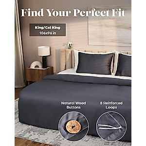 Lavish Comforts® Luxury Duvet Cover King Set | Premium 100% Viscose from Bamboo Duvet Cover King Set + 2 Pillow Cases | Winter Duvet Cover King | 104"x 86" w/ 8 Ties | King Charcoal | Luxe Gift Box