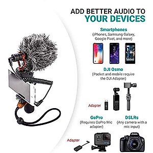 Movo VXR10 Universal Video Microphone with Lightning Dongle Adapter - Includes Shock Mount, Deadcat Windscreen, Case - Compatible with iPhone 14, 13, 12, 11, XS, XR, X, Pro, Max, and More