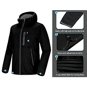 Little Donkey Andy Men's Lightweight Hooded Softshell Jacket for Running Travel Hiking, Windproof, Water Repellent Black Size L