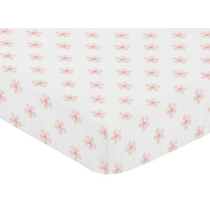Sweet Jojo Designs Pink and White Flower Blossom Girl Fitted Crib Sheet Baby or Toddler Bed Nursery - Blush Shabby Chic Farmhouse Daisy for Burgundy Watercolor Floral Collection