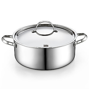 Cooks Standard Multi-Ply Clad Stainless Steel Stock Pot, 7-Quart Pasta Cooking Canning Dutch Oven Pot with Lid, Deep Stockpot Induction Cookware