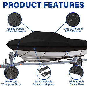 Hifybaty 17'- 19' Boat Cover - Heavy Duty 600D Dual PU Trailerable Marine Grade Polyester Canvas, Fits 17-19ft V-Hull, Tri-Hull, Fishing Boat, Runabout, Pro-Style Bass Boat with Tightening Strap