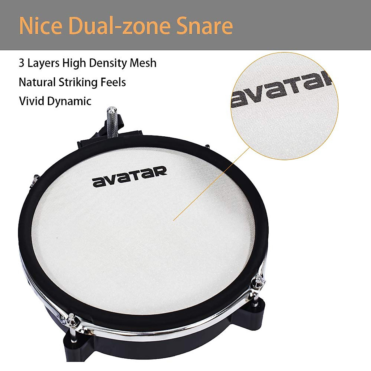 HXW SD61-5 Professional Electric Drum Set Mesh Electronic Drum Kit with 447 Sounds, Dual-zone Snare, Cymbal With Choke, Kick Tower, Support to Add Extra Tom & Cymbal
