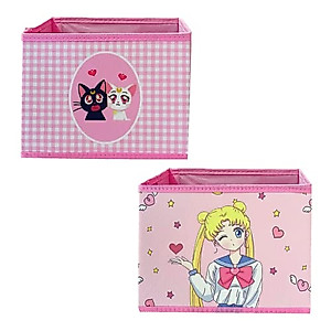 Kerr's Choice Collapsible Cube Storage Box Pink Desk Decorative Boxes Desk Baskets Animie Moon Makeup Holder Organizer with Badge Holder Keychain