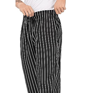 Chef Works Men's Designer Baggy Chef Pants, Black W/ Chalk Stripe, Large
