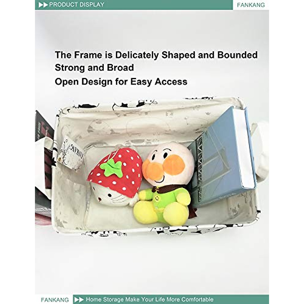 FANKANG Storage Basket,Nursery Hamper Canvas Laundry Basket Foldable with Waterproof PE Coating Storage, Office, Bedroom, Clothes,Toys(L, Rec-cows)