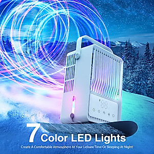 Portable Air Conditioners, Evaporative Air Cooler w/3 Wind Speeds & 2 Mist Modes, Mini Personal Air Conditioner Fan w/1-8H Timer & 7 Colors Light, Portable Air Conditioner for Room Office Desk Camping