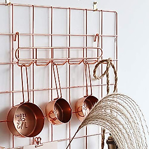 FRIADE Wall Grid Panel for Photo Display,Wall Storage Organizer ,5 Metal Clips & 3 S Hooks & 4 Nails & 4 Plastic Hanging Buckles and 4 Screws Offered,Size 17.5" x 11.8",2 Pack(Rose Gold)