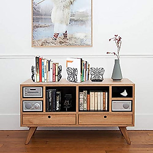 Alsonerbay Bookends Geometric Decorative Metal Book Stoppers Abstract Creative Book Supports, Book Holders for Shelves, Butterfly Book Ends for Office 1 Pair (Black)