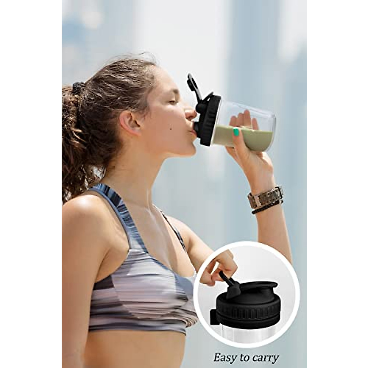 Overnight Oats Containers with Lids - 2pack Gray 10 oz Wide Mouth Mason Jar with Spoon Very Convenient for Use On The Go, Tight sealing glass jar ideal for home, office or to go