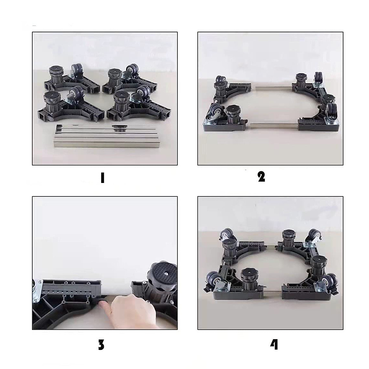 QQUN Washing Machine Base Mini Fridge Stand Multi-functional Movable Adjustable Mobile Roller with 4 Locking Rubber Swivel Wheels and Strong Feet for Machine, Dryer Refrigerator (Grey)