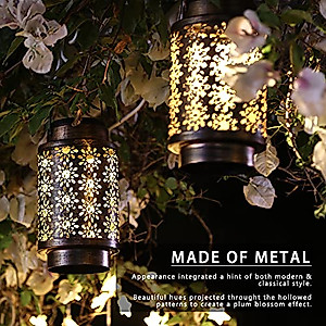 2 Pack Solar Lanterns Outdoor Hanging Retro Metal Landscape Lighting for Patio Yard Pathway Decorative, Crafted Garden Solar Lights Decor Indoor Long Lasting Performance Hollowed Out Pattern