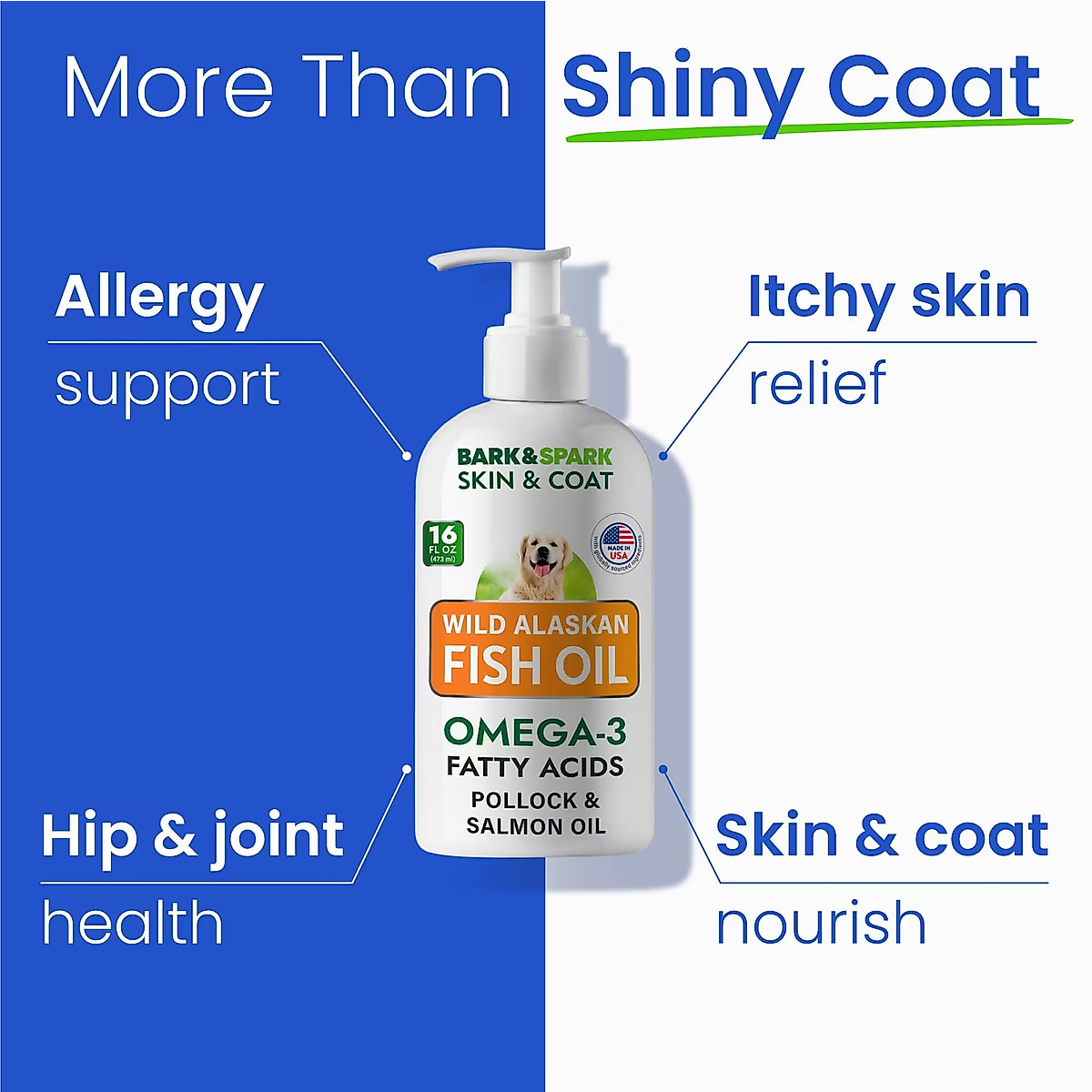 BARK&SPARK Fish Oil for Dogs & Cats - Natural Omega-3 - Skin & Coat Support - Liquid Food Supplement for Pets - Natural EPA + DHA Fatty Acids for Joint Function, Immune & Heart Health 15oz - Anchovy