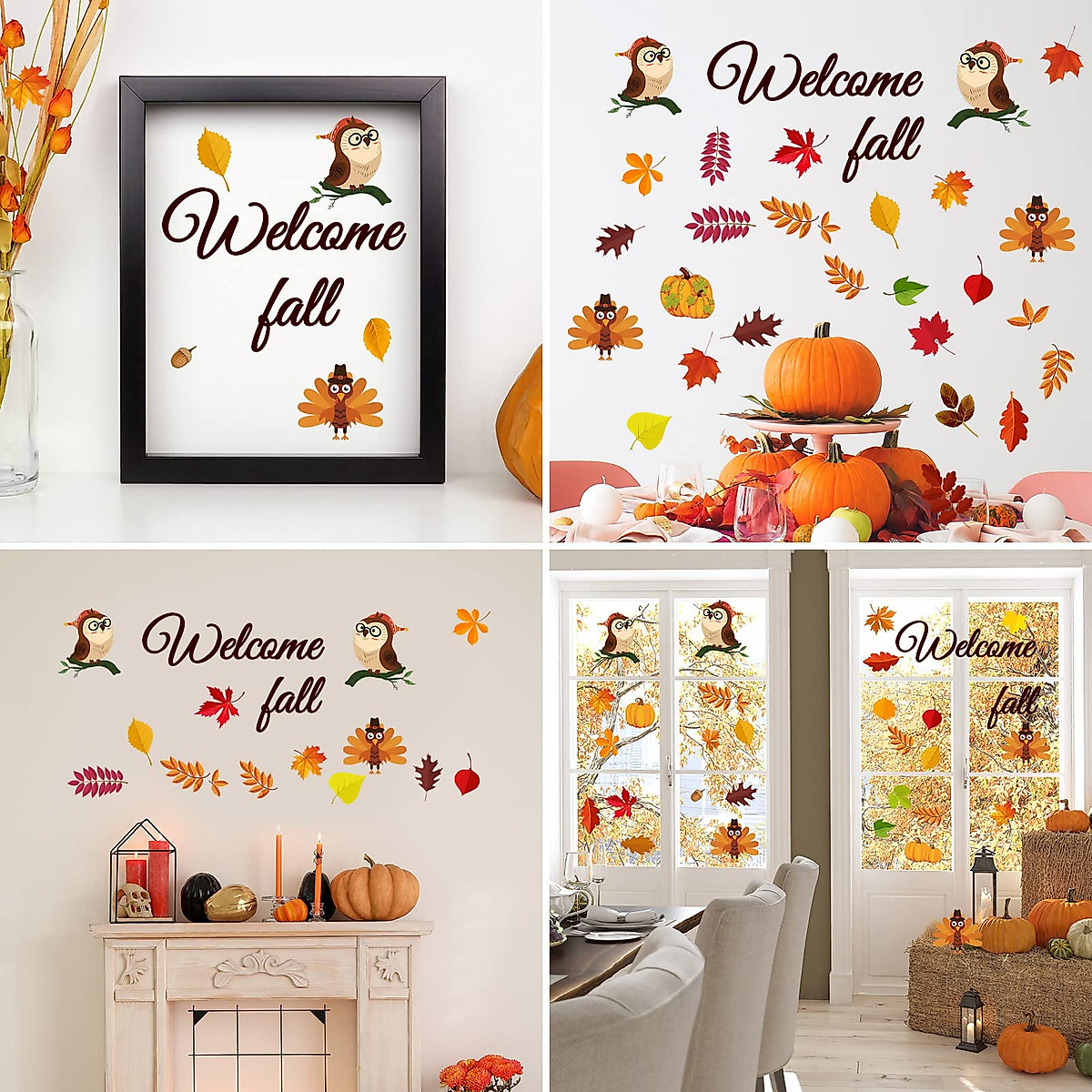 87 Pcs Fall Thanksgiving Wall Decals Maple Leaves Acorns Wall Sticker Autumn Party Supplies Thanksgiving Wall Stickers for Home Office Living Room Classroom Holiday Harvest Wall Decor (Maple Leaf)