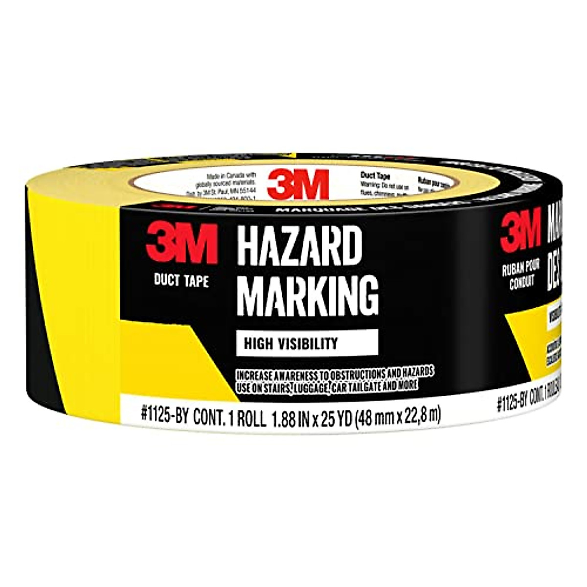 3M 1125-BY Hazard Marking Duct Tape, Black & Yellow, 1.88 inches by 25 Yards, 1 roll