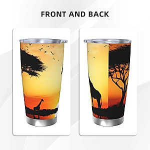 Giraffe Sunset Tumbler with Lid and Straw 20oz Stainless Steel Car Cup for Hot and Cold Drinks, Double Wall Insulated Travel Coffee Mug Reusable Drink Thermos Cup Birthday Gifts