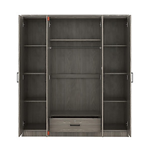 Quarte 4-Door Wardrobe with Drawers, Shelves and Hanging Rail, Freestanding Armoire Wardrobe Closet, Clothes Storage Cabinet Organizer