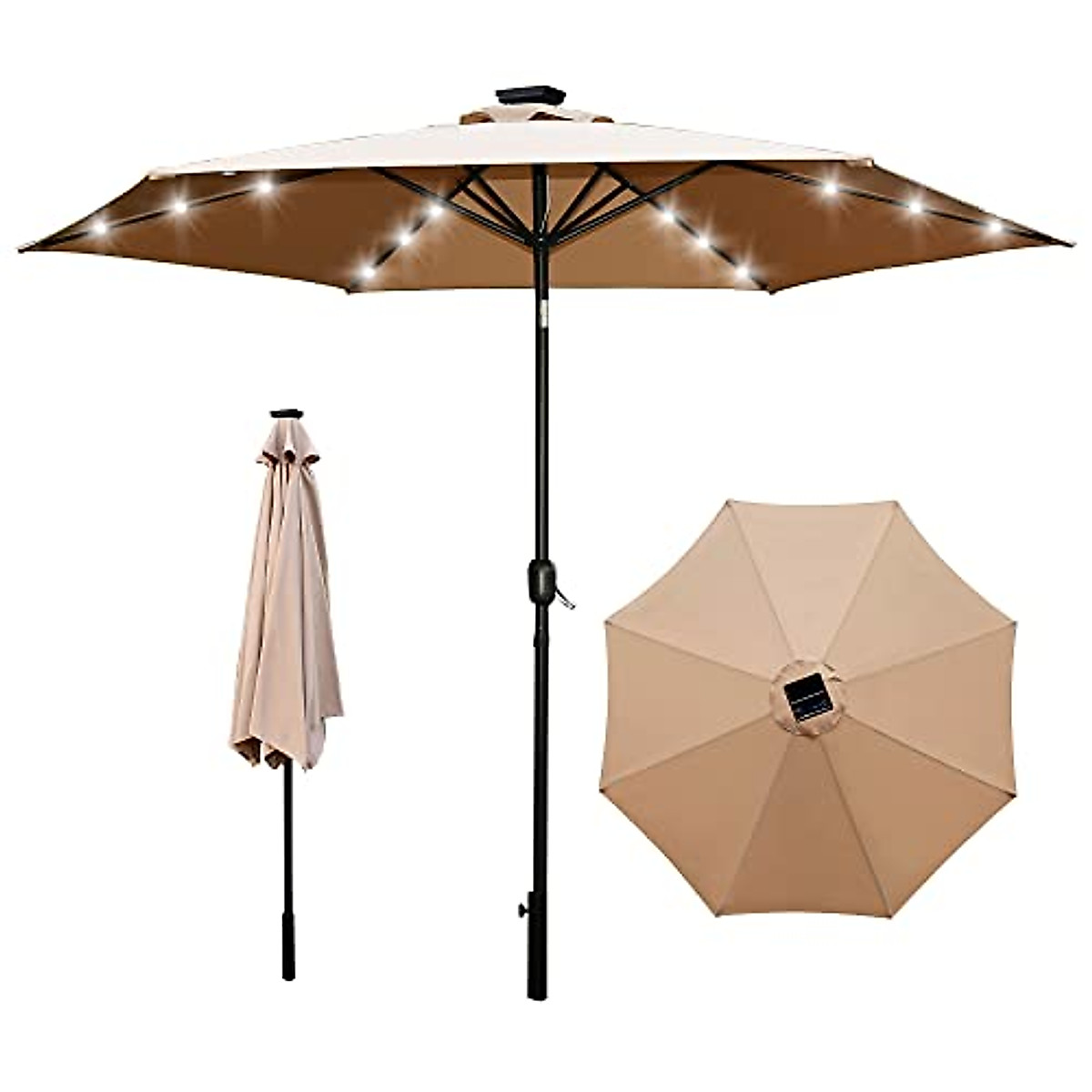 SereneLifeHome 10ft Patio Table Umbrella, 6 Sturdy Ribs with Push Button Tilt, Easy Close Open Crank, Outdoor Furniture for Garden Lawn Deck Pool and Beach, Rust Resistant Pole, Weatherproof Fabric