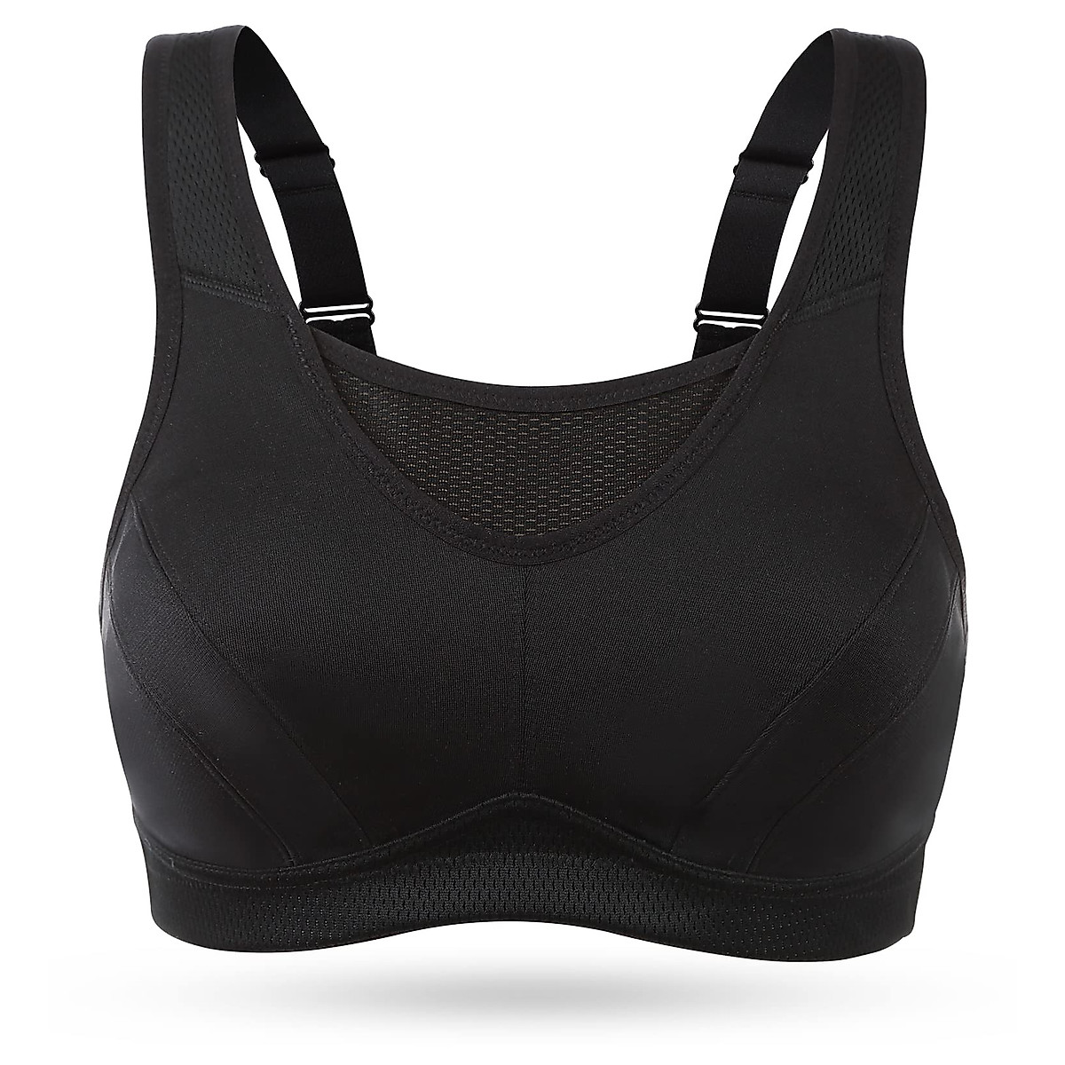 Wingslove Women's Full Coverage High Impact Wirefree Workout Non Padded Sports Bra Bounce Control (Black,36DDD)