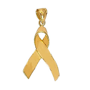 SURANO DESIGN JEWELRY 14k Yellow Gold Breast Cancer Awareness Ribbon Pendant, Made in USA