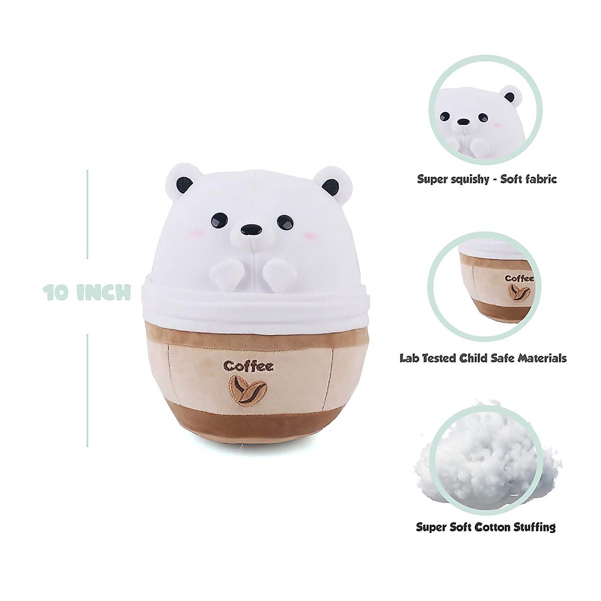 Avocatt Polar Bear Coffee Plushie - 10 Inches Stuffed Bear Ice Frappuccino Plush Stuffed Animal - Hug and Cuddle with Soft Fabric and Stuffing - Kawaii Cute Japanese Anime Style Gift