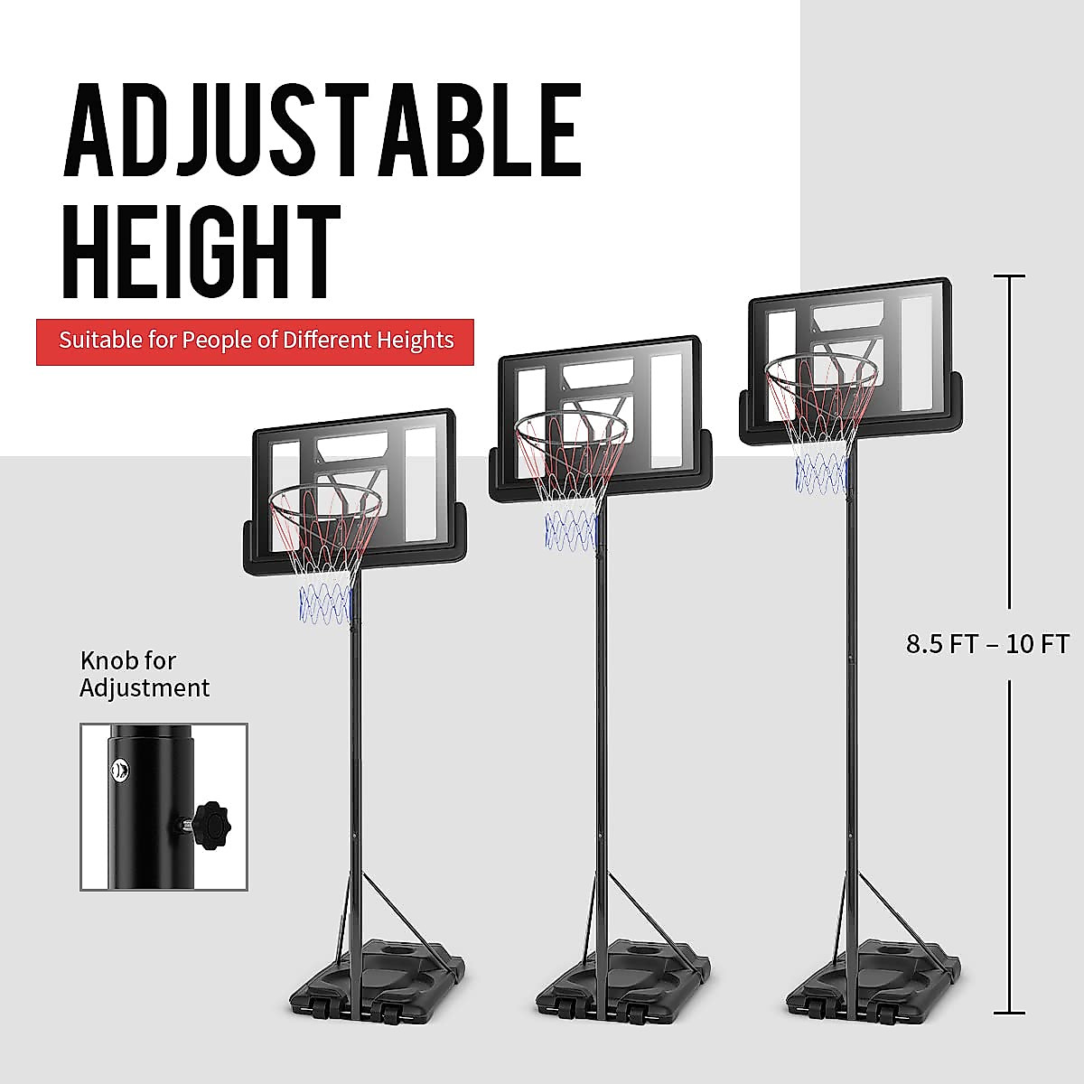 Giantex Portable 10Ft Basketball Hoop Outdoor, Height Adjustable 8.5-10 Ft 39 Inch Backboard Basketball Goal, Suit for Court, Driverway, Garage, Outdoor Indoor Basketball Stand for Kids, Youth, Junior
