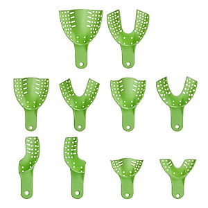 10 PCS Dental Impression Trays Disposable Plastic Small Medium Large Autoclavable Perforated Impression Trays Set Green