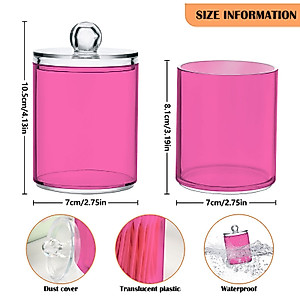 Hot Pink Qtip Dispenser Apothecary Jars Bathroom Qtip Holder Storage Canister 10 Oz Plastic Jar for Cotton Ball Swab Round Pads Floss 4pcs