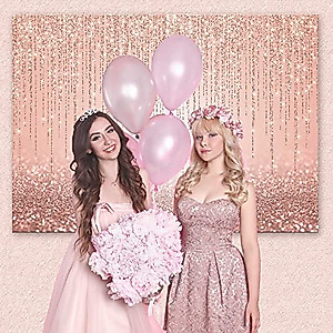 Avezano Rose Gold Glitter Backdrop Rose Gold Sweet Pink Birthday Party Background for Women Girls Vinyl Rose Gold Birthday Baby Shower Banner Kids Portraits Photo Props