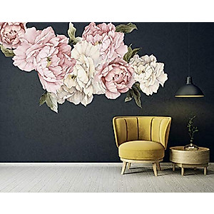 Murwall Floral Peonies Wall Decal, Peony Bouquet Flowers Removable Peel and Stick Wall Sticker