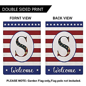 Patriotic Decorative Flag Initial Letter Garden Flags with Monogram S Double Sided American Independence Day Flag Welcome Burlap Garden Flags 12.5×18 Inch for House Yard Patio Outdoor Decor(S)