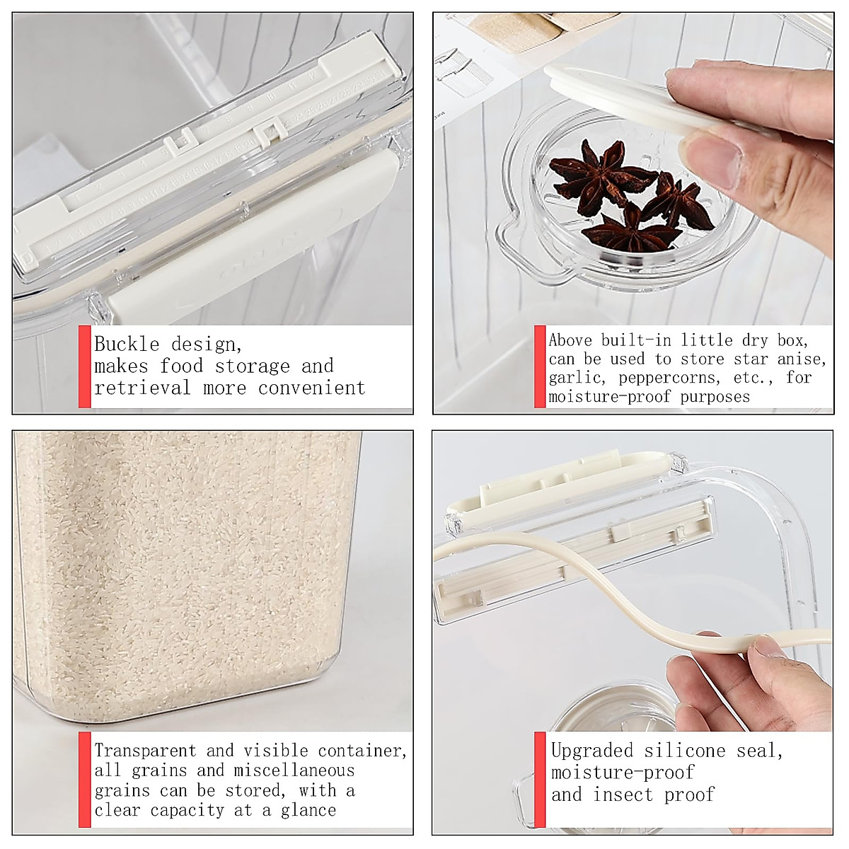 Waikhomes Airtight Food Storage Containers, BPA Free Plastic Square Keeper Container for Flour, Sugar, Baking Supplies, with Measuring Cup