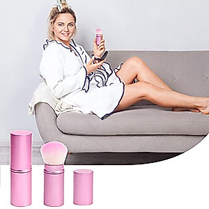 UNIMEIX Kabuki Foundation Brush Retractable Kabuki Makeup Brush Travel Face Kabuki Makeup Brush for Liquid, Cream and Flawless Powder Cosmetics (Pink,Round top)