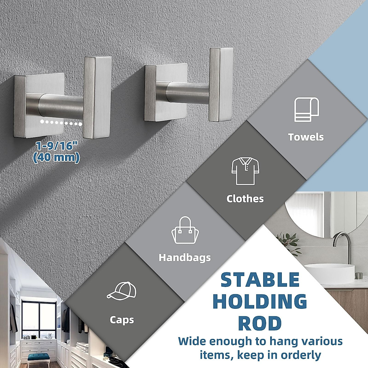 APLusee Brushed Nickel Towel Hook 2 Pack, 304 Stainless Steel Clothes Hook, Wall Mounted