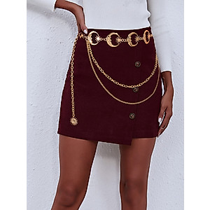 Moon/Sun Waist Chain Belt, Bohemia Multilayer Metal Waist Chain Belts Body Chain Belly Chain for Women (Moon Layered-Gold)