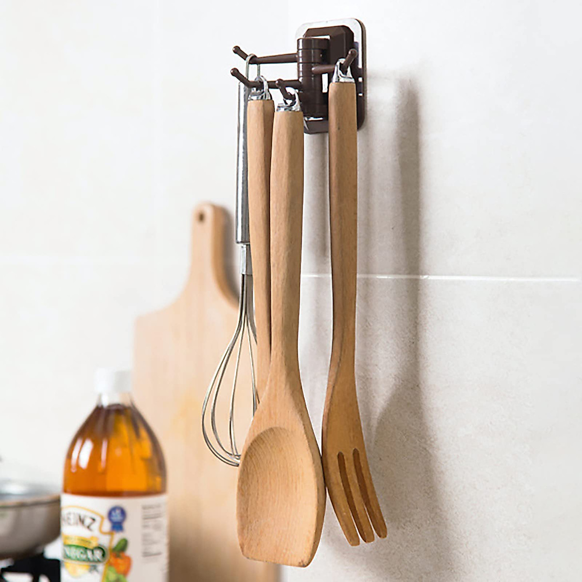 Satiable Creative Rotatable Wall Hooks Sticky Hook with 4 Hooks, Bathroom Kitchen Heavy Duty Self Adhesive Hooks Utility Hooks Punch-Free Hanging Rack Folding Hook Organizer Accessories