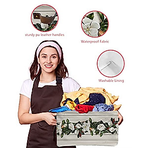 Storage Cubes Organizer with Handles, Magnolia Flowers Plant on Wooden Plank Storage Bins Fabric Collapsible Storage Baskets for Shelf Closet Nursery Cloth Organizers Box 1pcs-15x11x9.5in