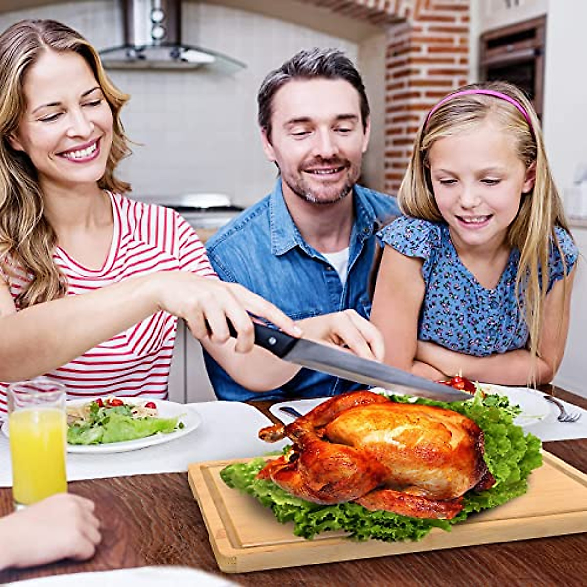 Bamboo Cutting Board for Kitchen, Bamboo Chopping Board with Handle and Juice Groove, Heavy Duty Butcher Block Cutting Board for Meat Cheese and Vegetables, Medium, 15" x 10"