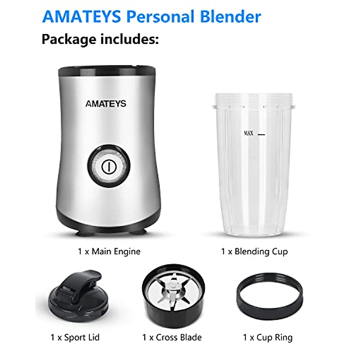 Amateys Personal Blender with Button,Professional Kitchen Blender for Smoothies and Shakes,17oz Portable Smoothie Blender ,Easy Cleaning&Operation,Height 12 Inch Suitable for Travel Carrying or Storage