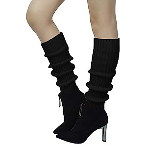 SUNTRADE 2 Pair Leg Warmers,Women Girls Boots Cuff Warmer Ribbed Stretch Knee Leg Socks (Black+White)