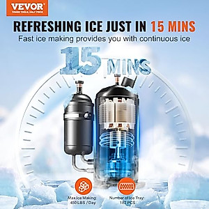 VEVOR Commercial Ice Maker, 450LBS/24H Ice Making Machine with 300LBS Large Storage Bin, 1000W Auto Self-Cleaning Ice Maker Machine with 3.5-inch Touchscreen for Bar Cafe Restaurant Business