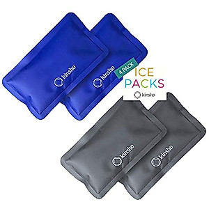 Ice Packs for Lunch Box Bag and Bento Boxes, 4 Pack Set, Reusable and Refreezable Soft Slim Pouches for Kids Boys Adults, Travel, School, Work, Camping, Long Lasting Cold, Flexible | Blue Grey…