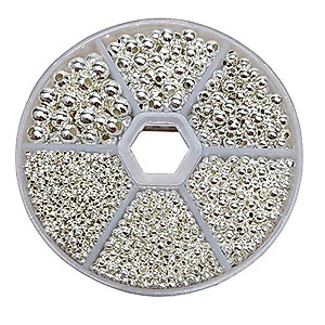 Chenkou Craft 1Box 1950pcs Assorted of 6 Sizes Metal Tinny Spacer Beads Jewelry Making Supplies (Siver, Mix)