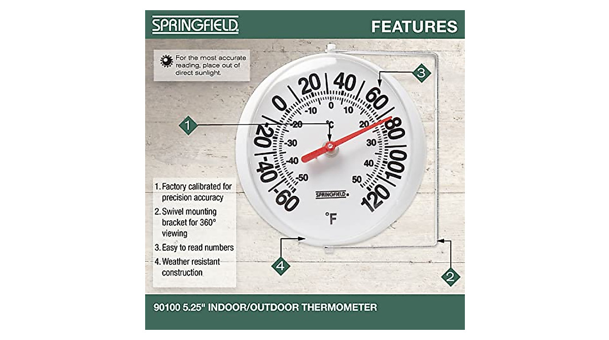 Springfield Big and Bold Indoor Outdoor Thermometer | Accurate & Durable