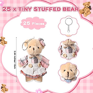 Poen 25 Sets Bear Baby Shower Favor for Guest 25 Stuffed Plush Mini Bears Plaid Tiny Stuffed Bear 25 Thank You Cards and Organza Bag for Gender Reveal Guest Gifts (Girl)